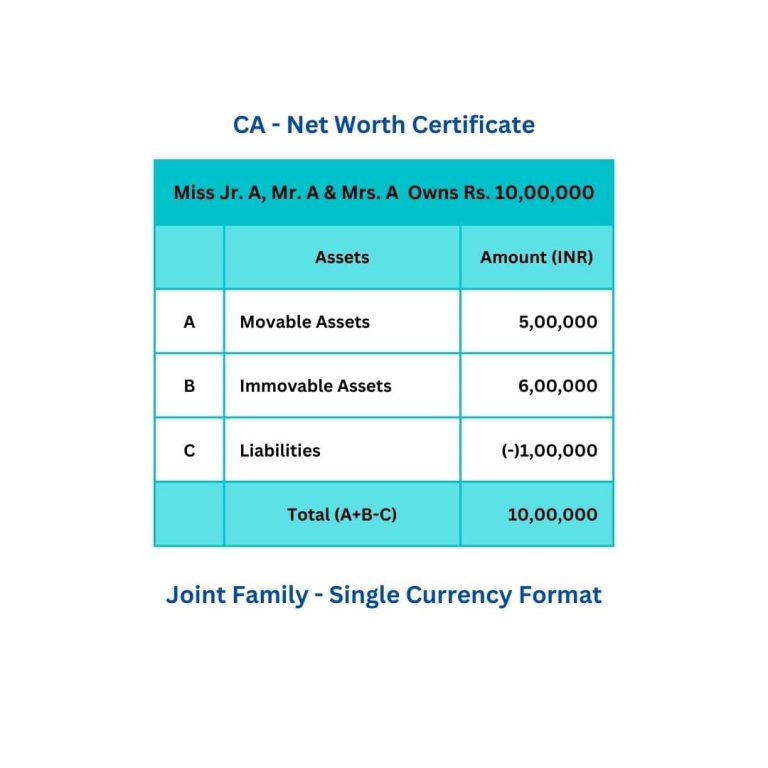 Net Worth Certificate Format - CA Networth Certificate format for VISA