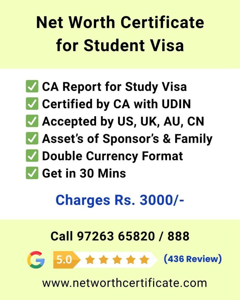Net Worth Certificate for Student Visa - CA Report for Student Visa