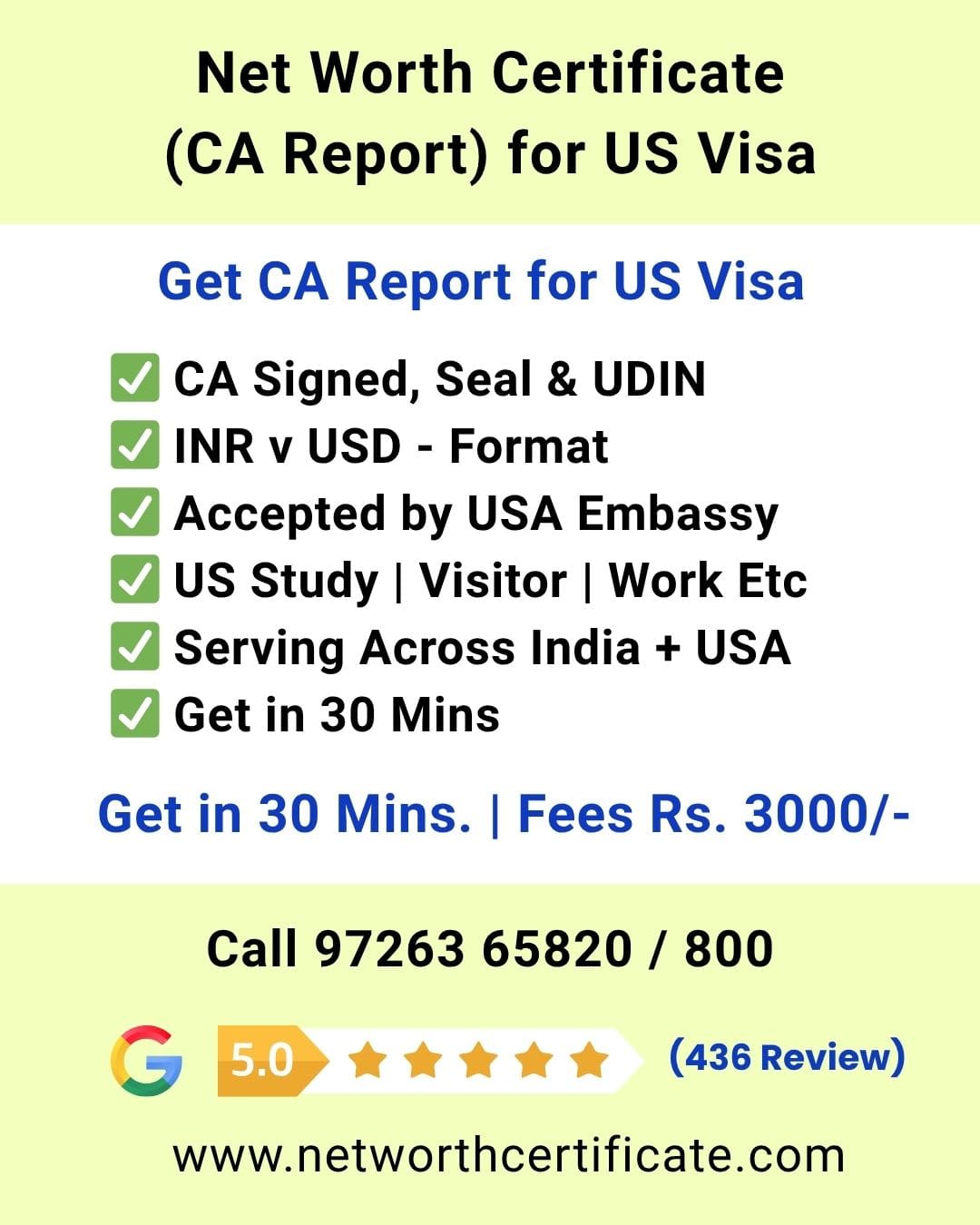 CA Report for US Visa - Net Worth Certificate for USA Visa